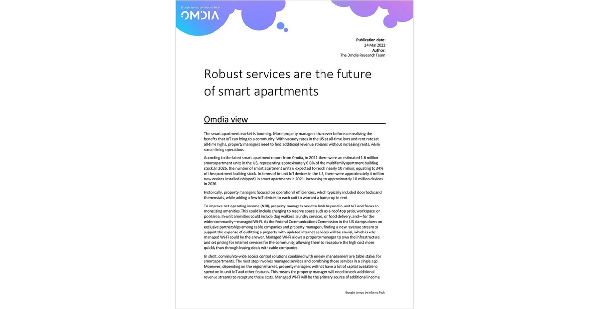 Robust services are the future of smart apartments Free Analyst Report