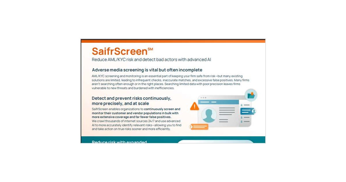 SaifrScreenSM Reduce AML/KYC risk and detect bad actors with advanced ...