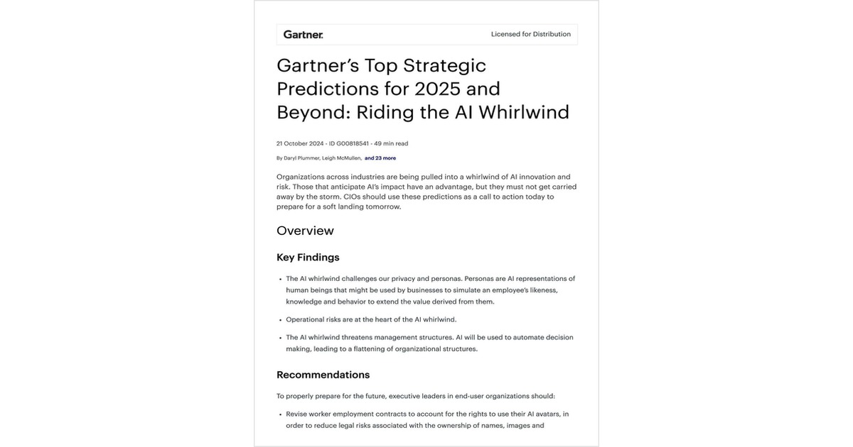 Top strategic predictions for 2025 and beyond: Riding the AI whirlwind ...