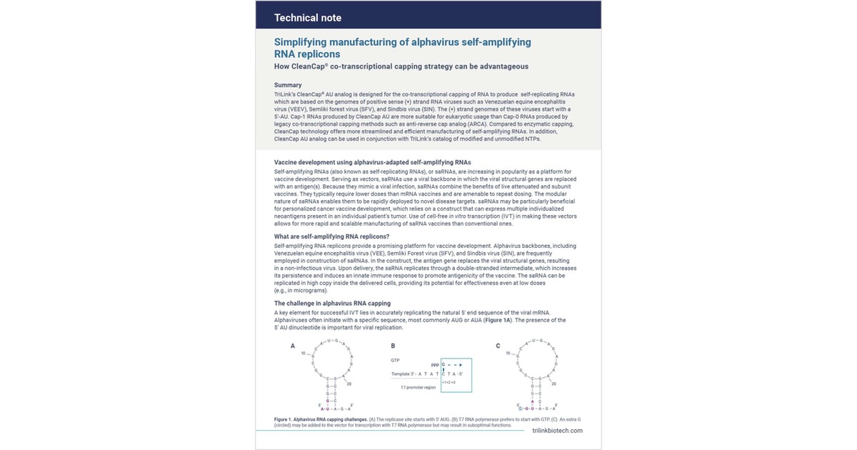 Simplifying manufacturing of alphavirus self-amplifying RNA replicons ...
