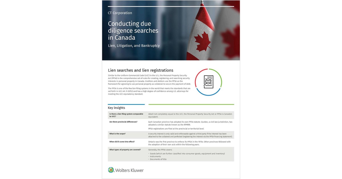 Conducting due diligence searches in Canada: Lien, Litigation ...