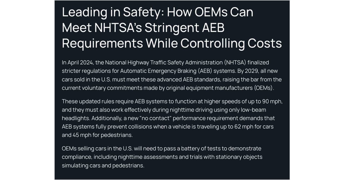 Navigating NHTSA AEB Mandates: Cost-Effective Compliance, Free Zendar ...